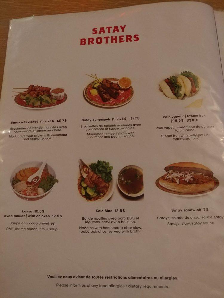 Menu at Satay Brothers Resto 3721 Notre-Dame restaurant, Montréal ...
