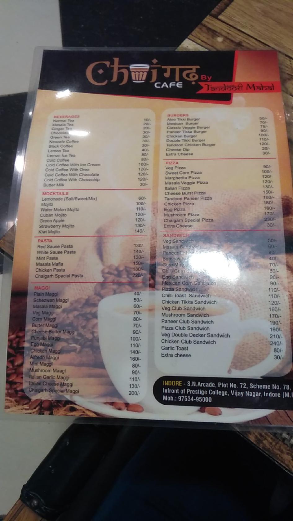Menu at Tandoori mahal, Indore