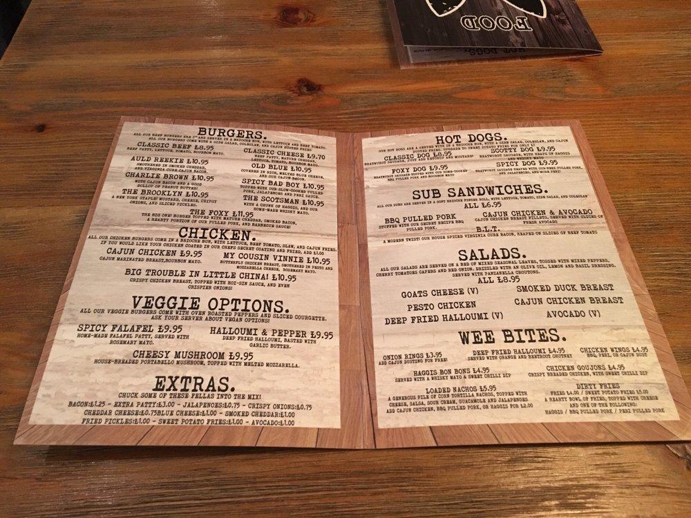 Menu at The Black Fox pub & bar, Edinburgh