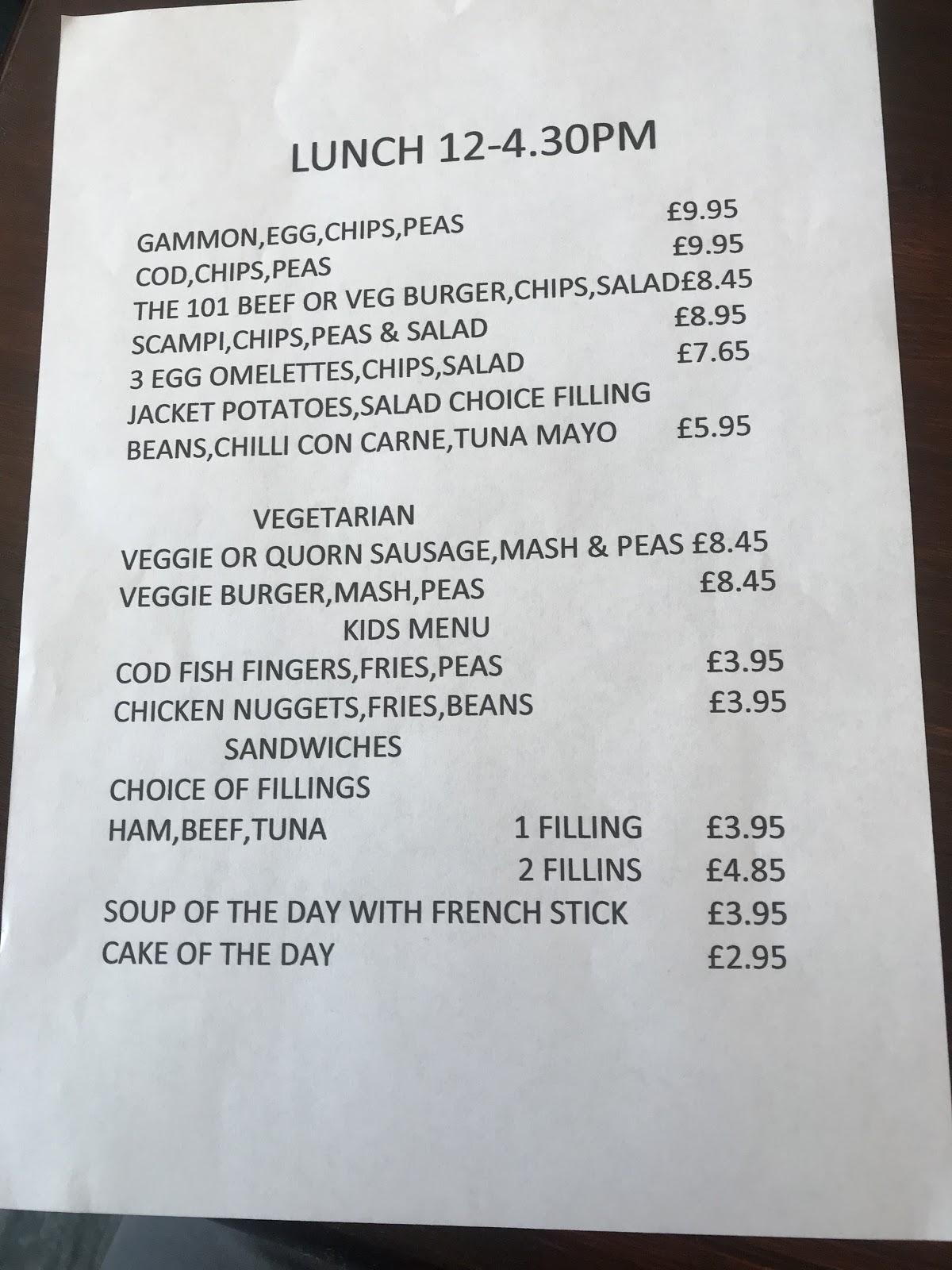 Menu at The Cafe Bar 101, Bere Regis