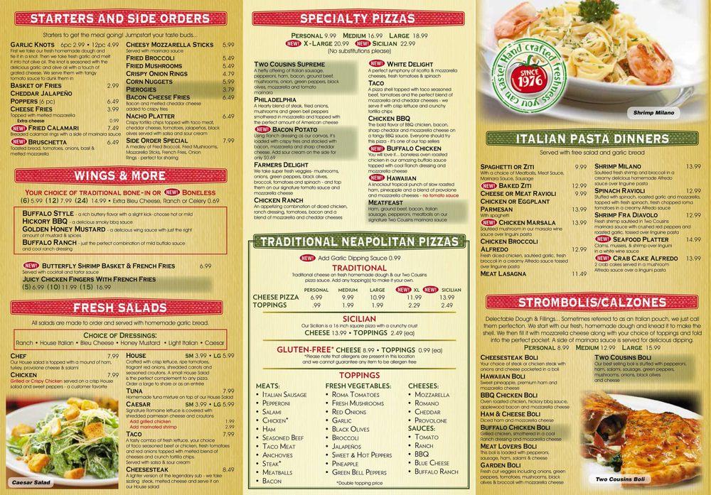 Menu at Two Cousins Pizza Paradise pizzeria, Paradise