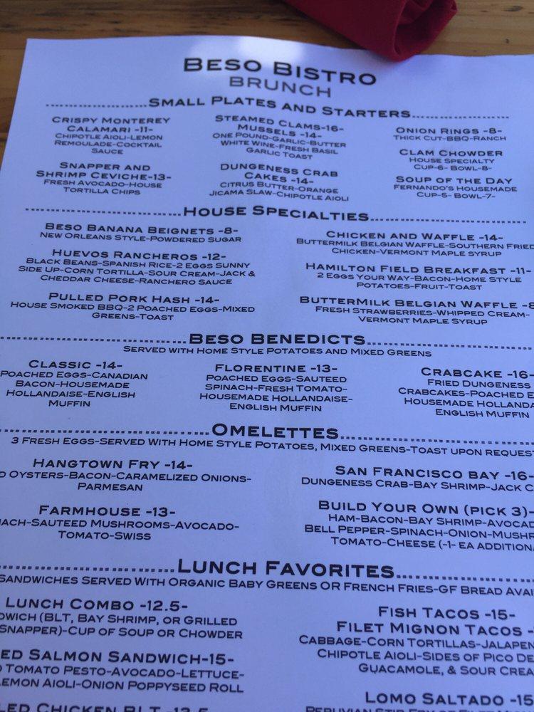Menu at Beso Bistro and Wine Bar, Novato