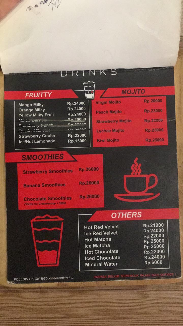 Menu at Cafe 25 Coffee & Kitchen, Bandung