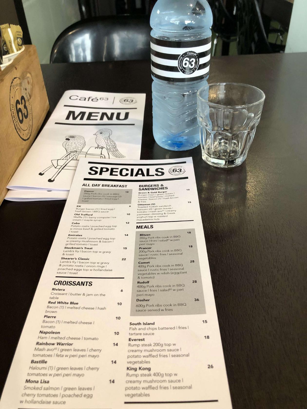 Menu at Cafe 63 Nundah, Brisbane Airport, 1 Aspinall St