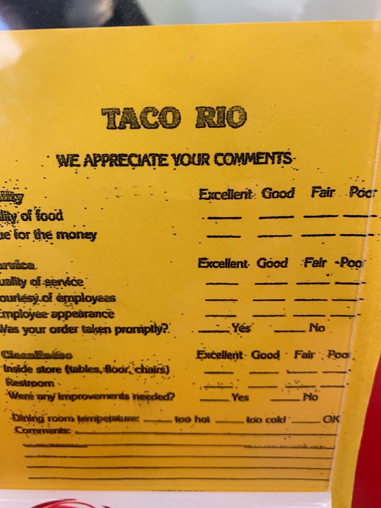 Carta de comida rápida Taco Rio, Wichita, W Douglas Ave
