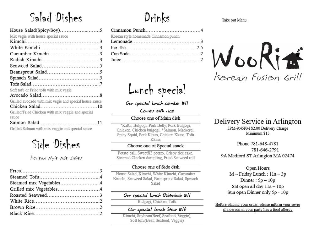 Menu at WooRi Korean Fusion Grill restaurant, Arlington