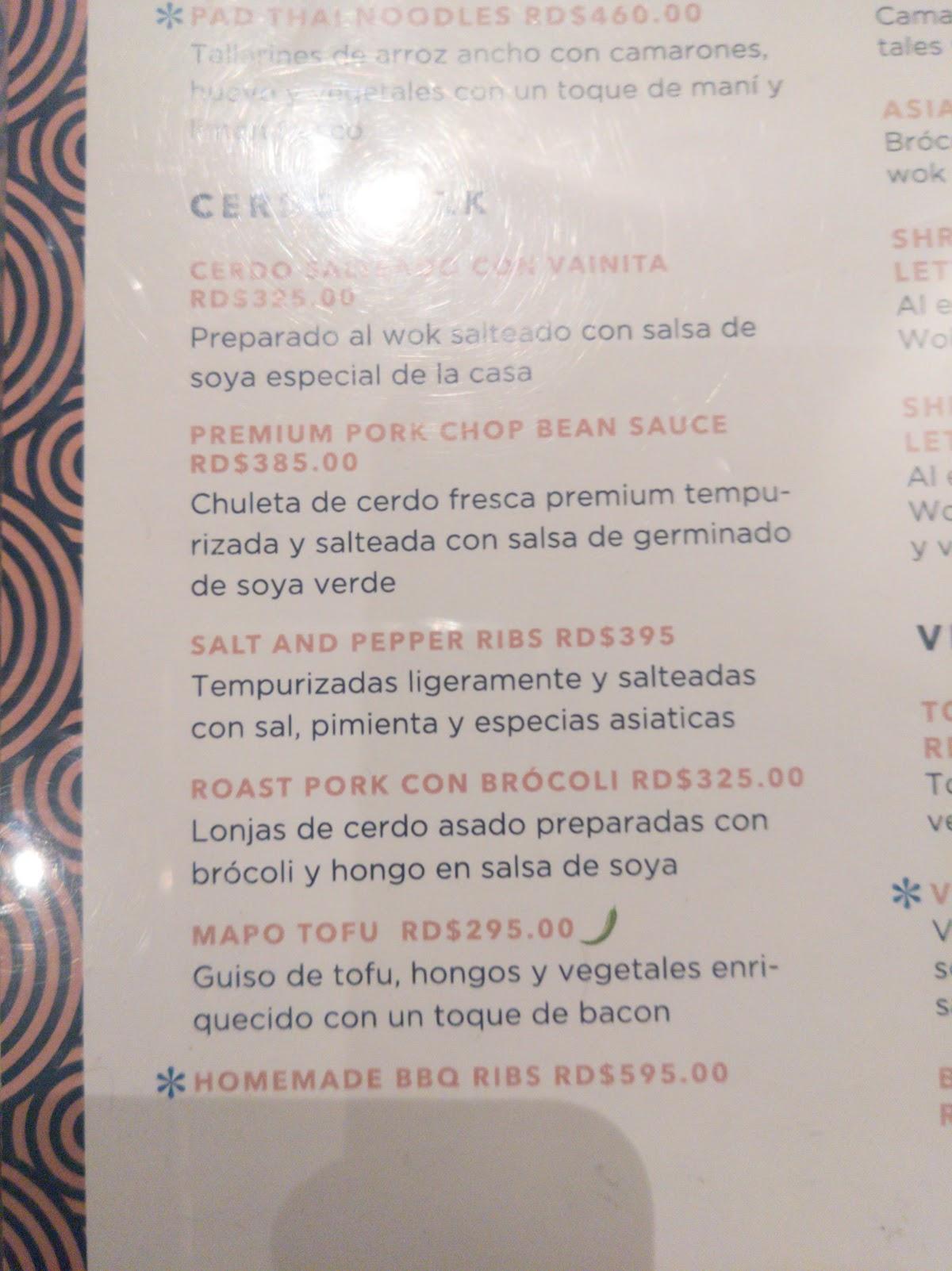 Carta del restaurante Zen Kitchen, Santo Domingo