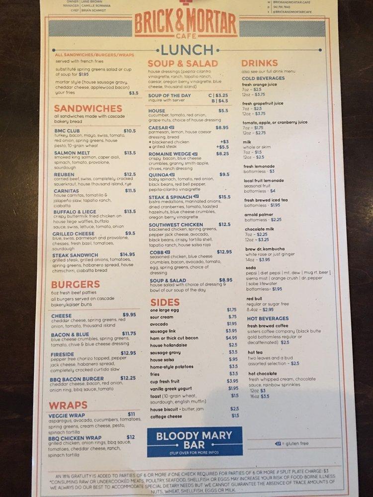 Menu at Brick & Mortar Café cafe, Albany