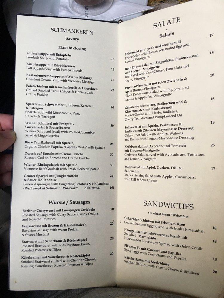 Menu at Café Sabarsky, New York City