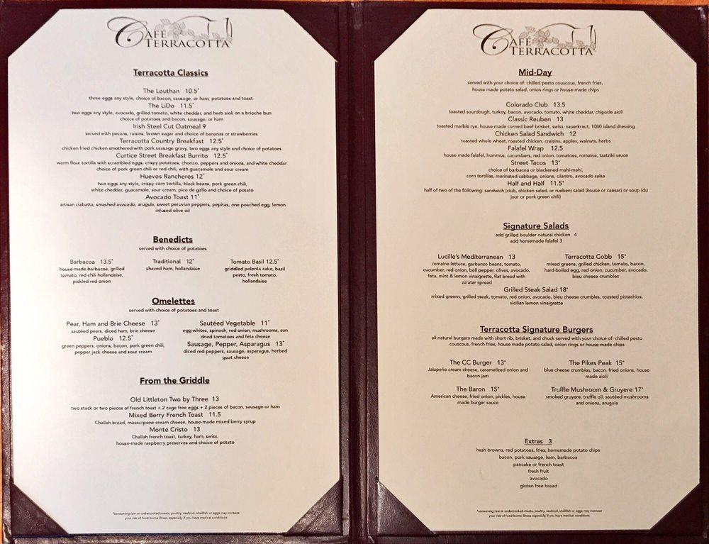 Menu at Cafe Terracotta, Littleton