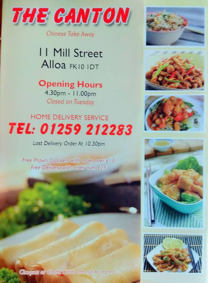 Menu at Canton restaurant, Alloa