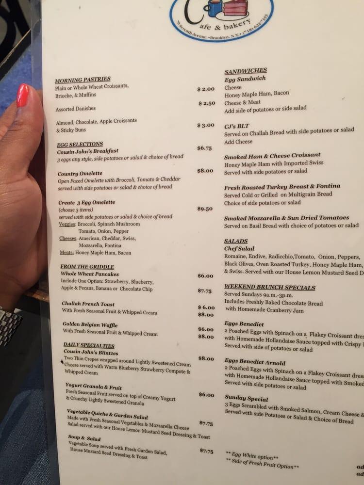 Menu at Cousin John's Cafe & Bakery, New York City
