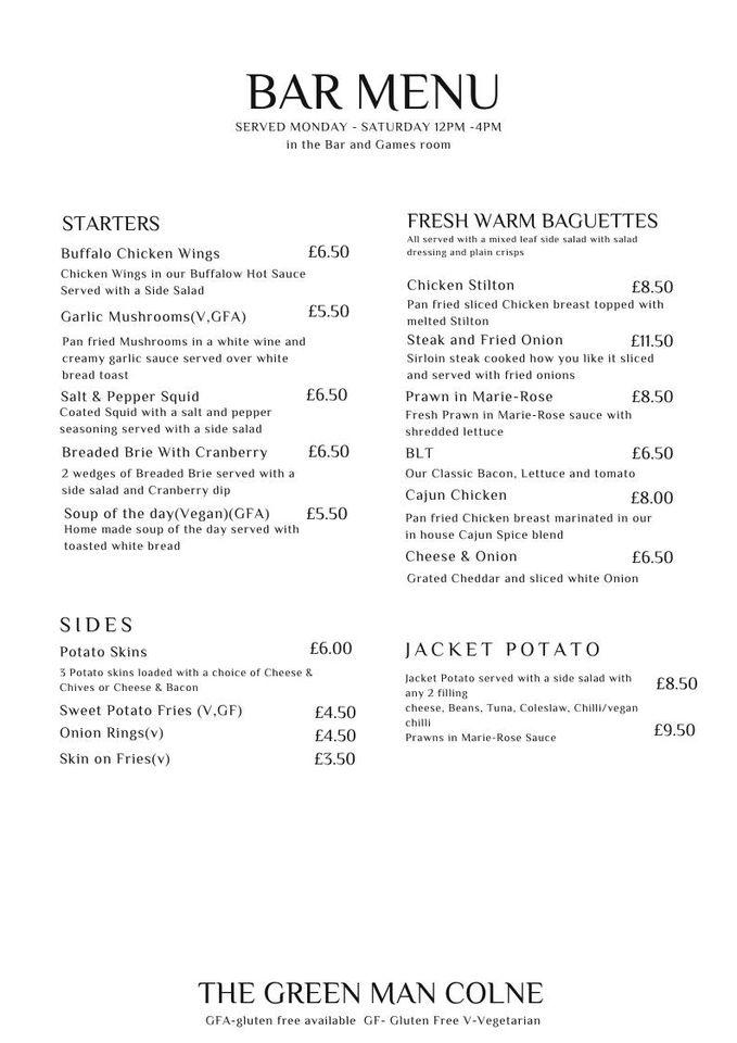 Menu at Green Man pub & bar, Bluntisham, 1 East St