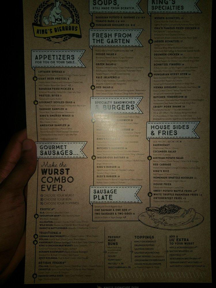 Menu at King's BierHaus pub & bar, Houston, E T C Jester Blvd