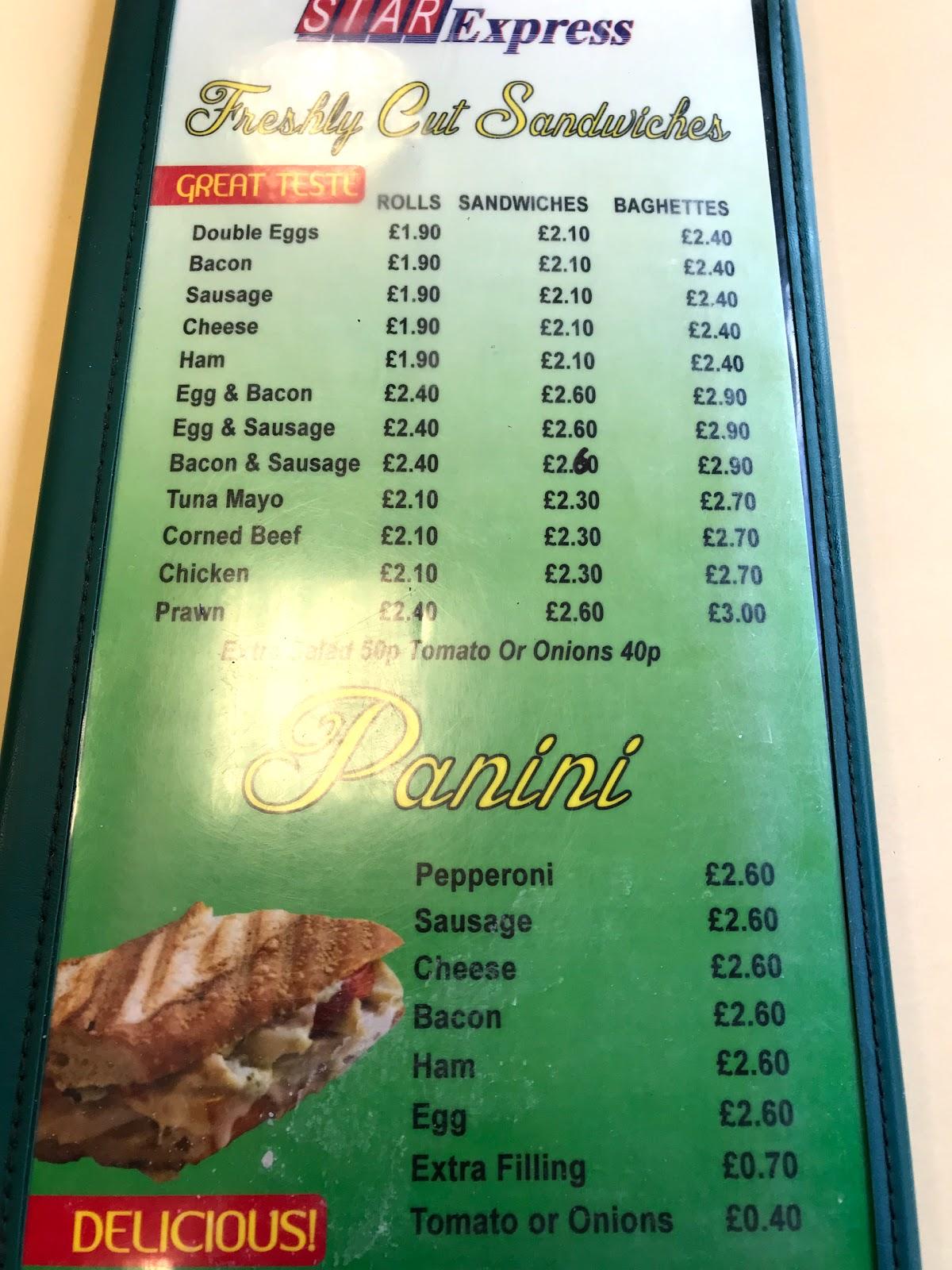 Menu at Star Express fast food, Carshalton, 326 Wrythe Ln