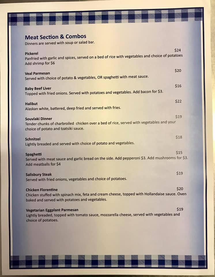 Menu at The Galley restaurant, Port Severn