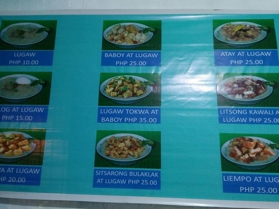 Menu at Lugaw Overload cafeteria, Los Baños