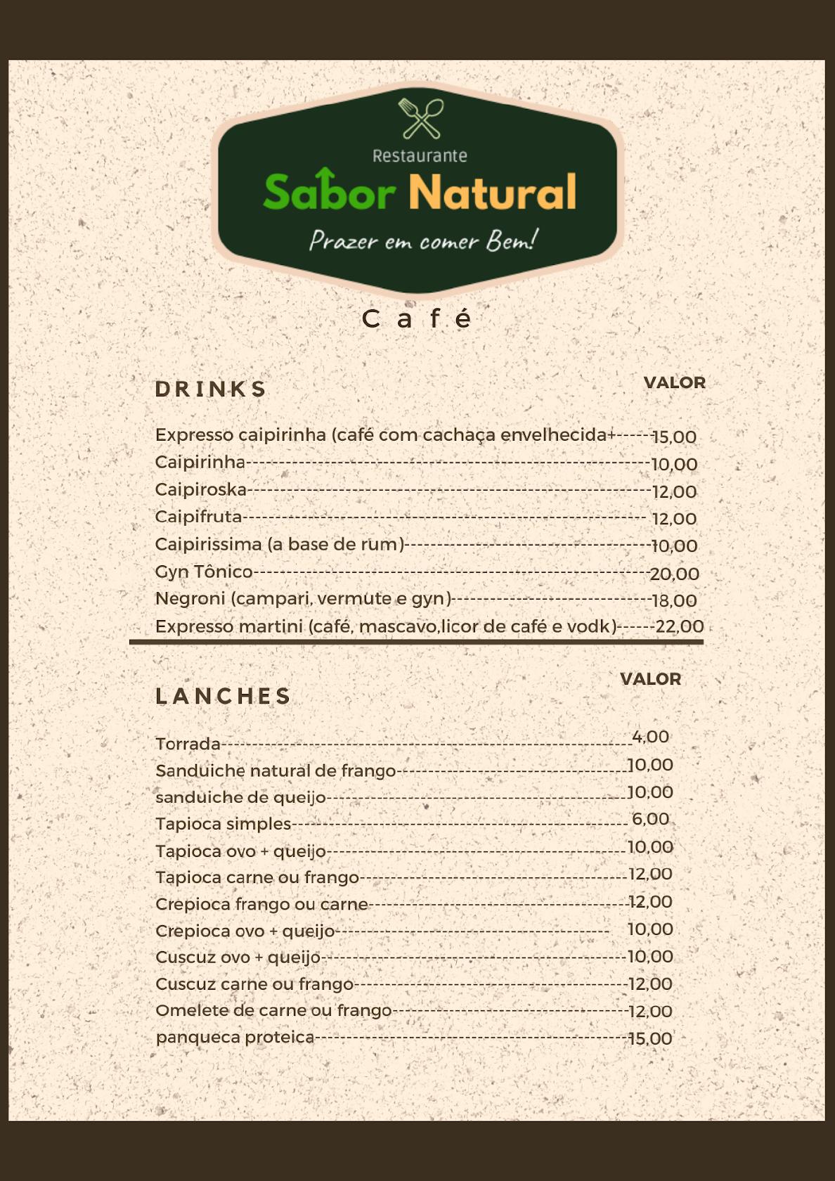 Menu at Restaurante Sabor Natural, Natal