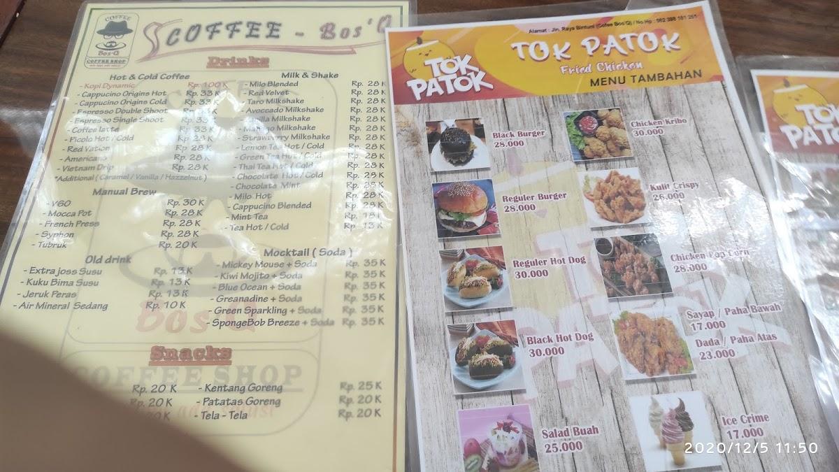 Menu at Tok Patok Bintuni restaurant, East Bintuni
