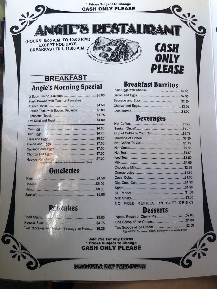 Menu at Angie's Restaurant, Fort Hancock, Spur 148