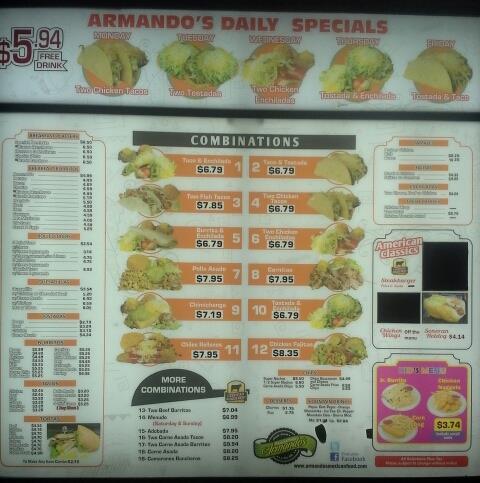 Menu at Armandos Mexican Food restaurant, Phoenix, N 19th Ave