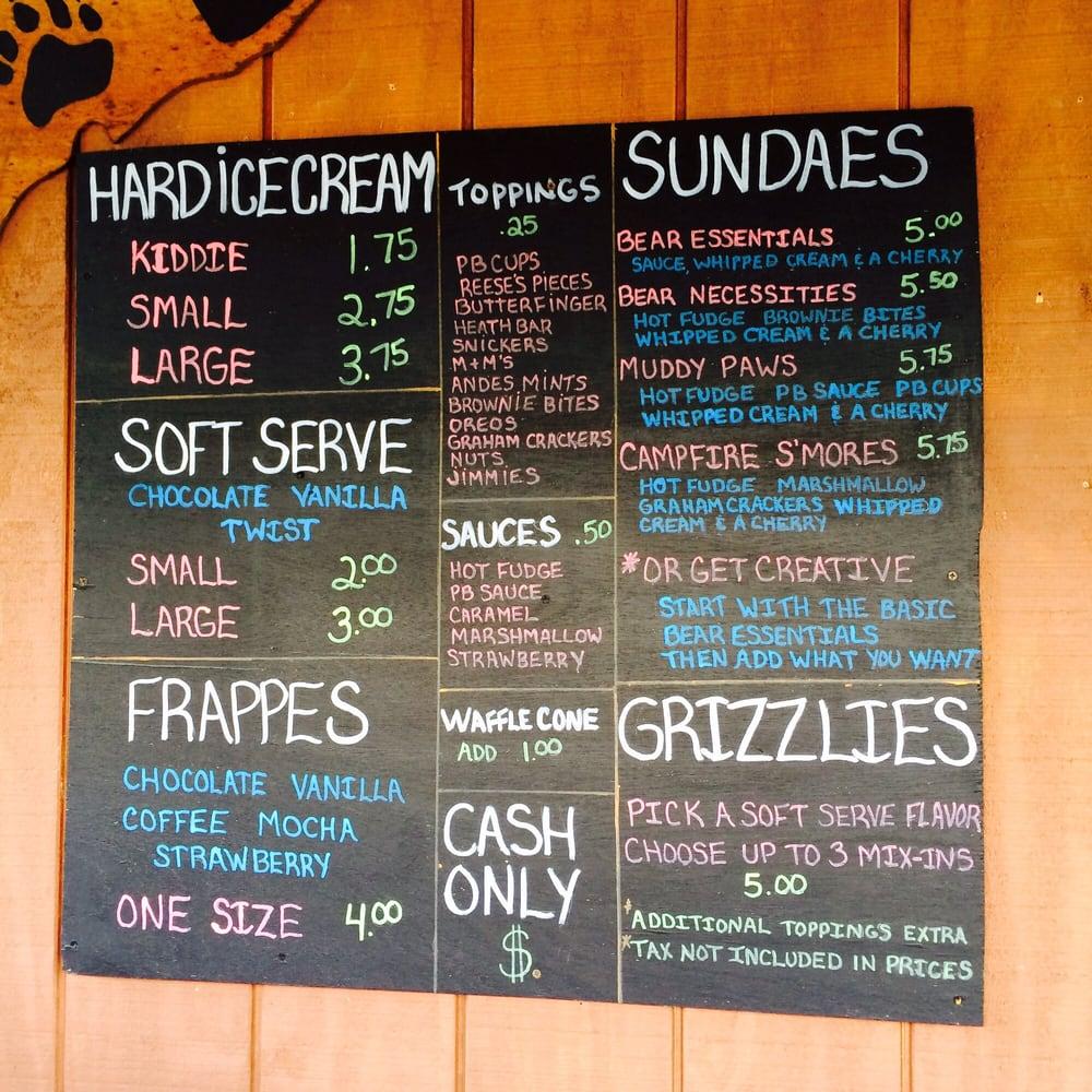 Menu at Bear'S Den Ice Cream, Campton
