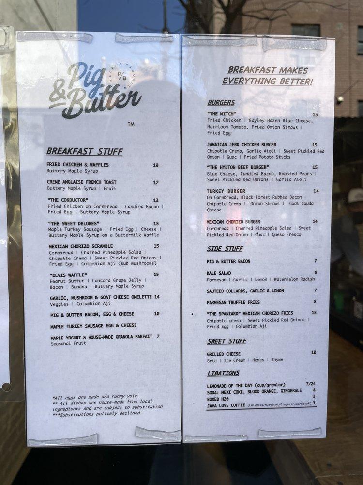 Menu at Pig & Butter restaurant, New York City, 134 Ludlow St