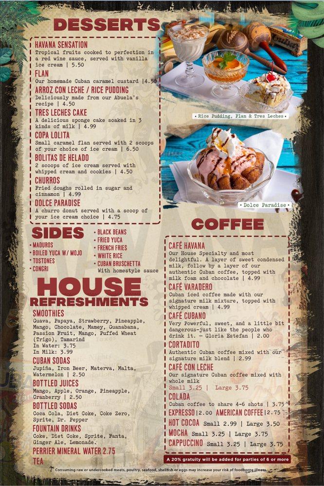 Menu at Havana Carolina Restaurant & Bar, Concord, 11 Union St S Suite