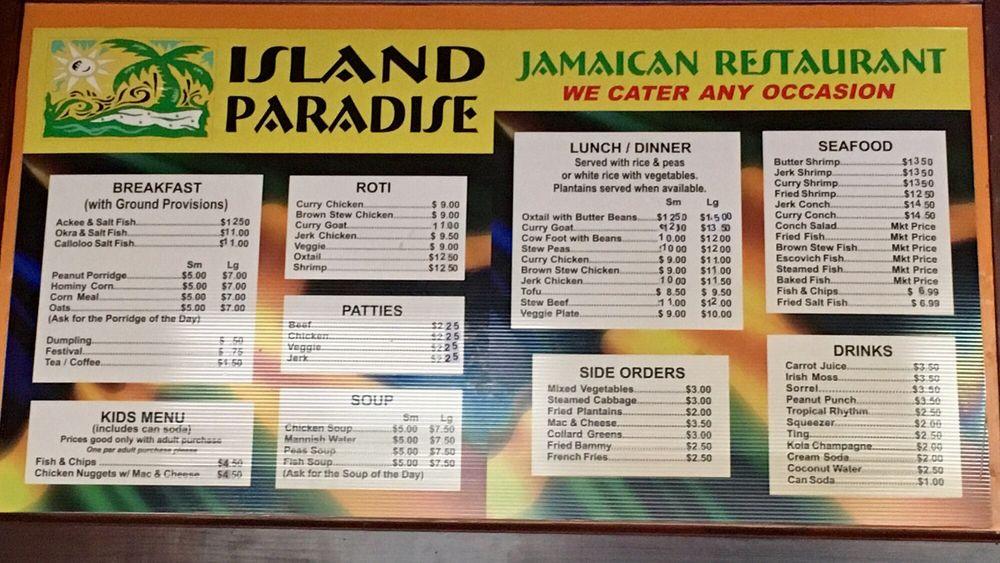 Menu at Island Paradise restaurant, McDonough
