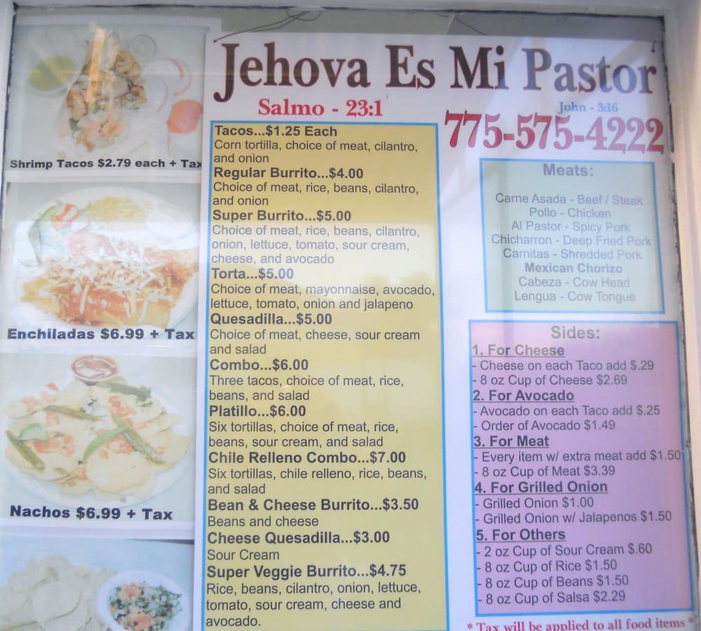Menu at Jehovah Is My Pastor restaurant, Fernley, Penny Ln