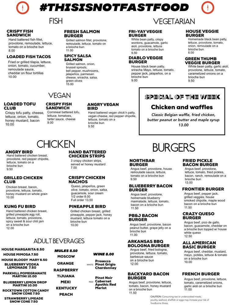 Menu at North Bar, North Little Rock, John F Kennedy Blvd
