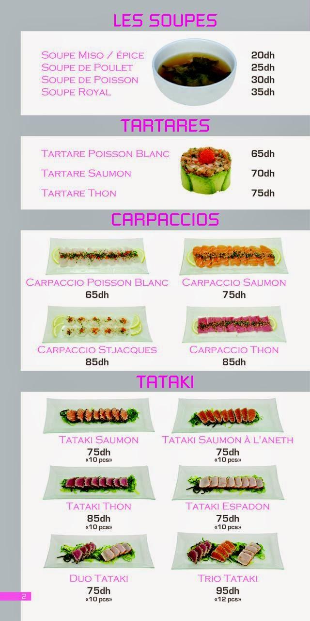 Menu au Sushi Box restaurant, Rabat, 18 Maha Ryad
