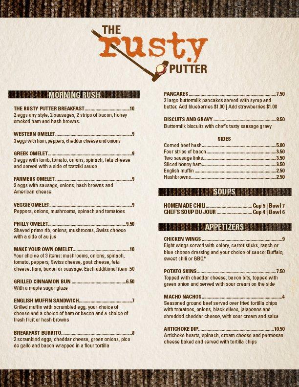 Menu at The Rusty Putter restaurant, Ave Maria