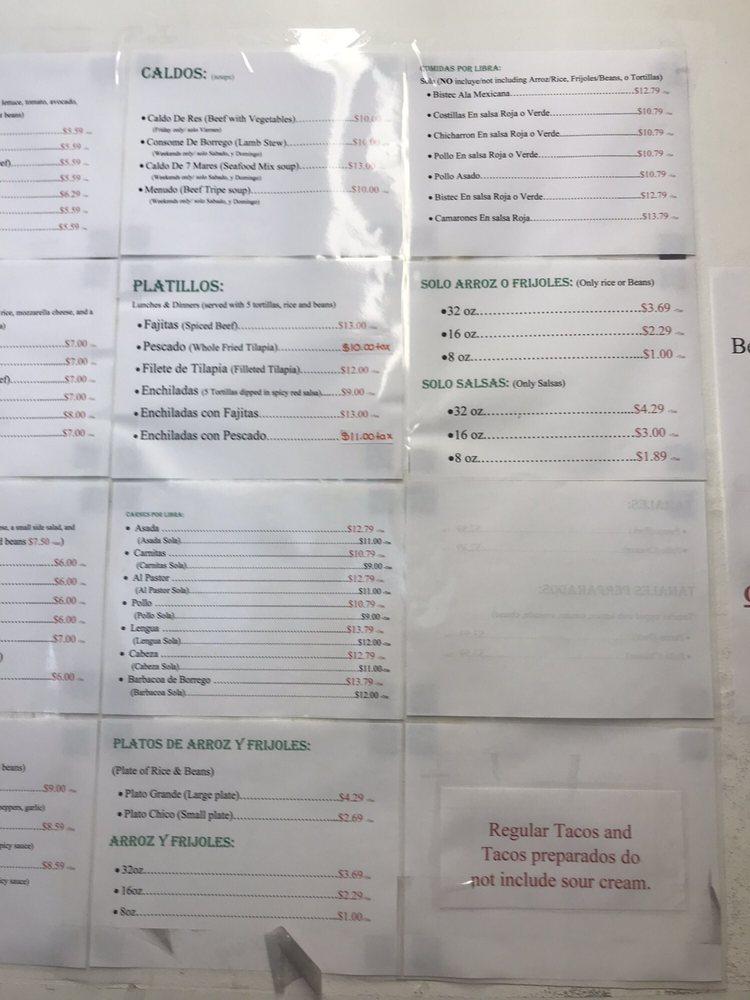 Menu at Tienda Mexicana Tres Hermanos restaurant, Vero Beach