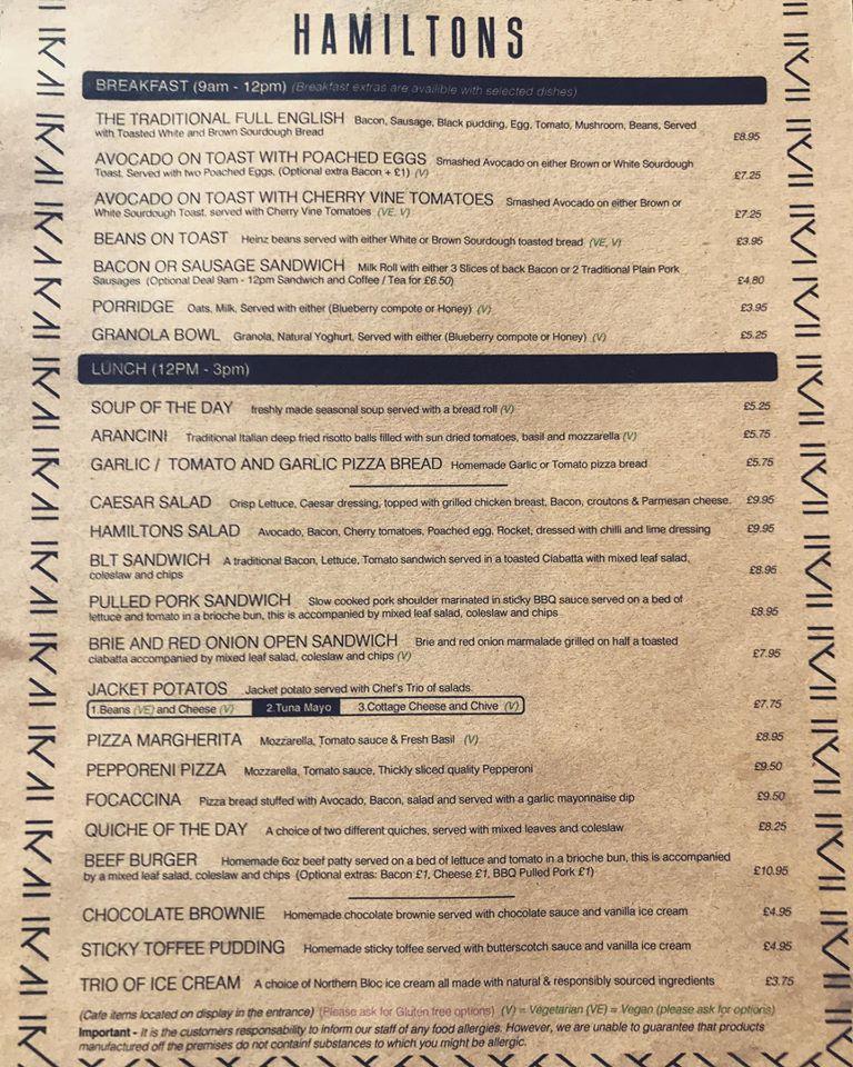Menu at Hamiltons Cafe/Bistro, Addingham