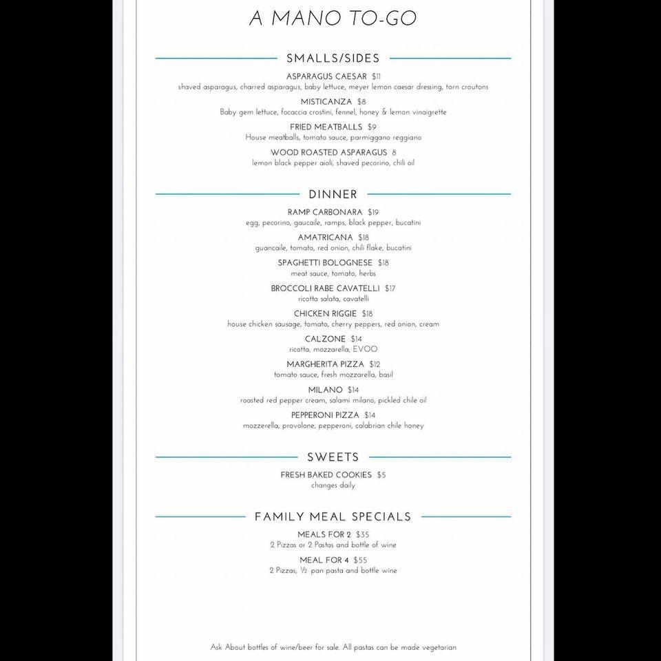 Menu at Abbiocco by A Mano restaurant, Syracuse