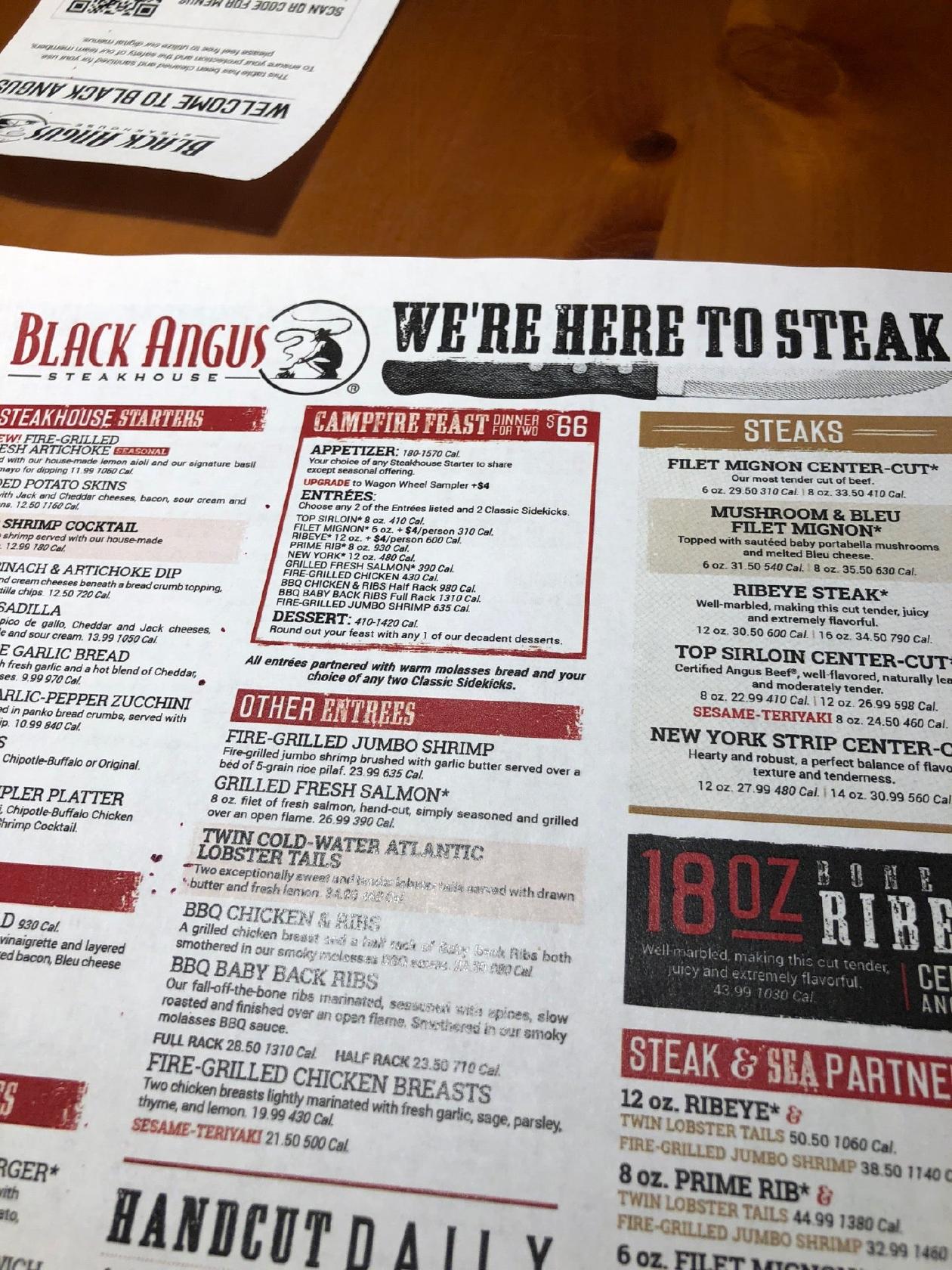 Menu at Black Angus Steakhouse, Citrus Heights, Greenback Ln
