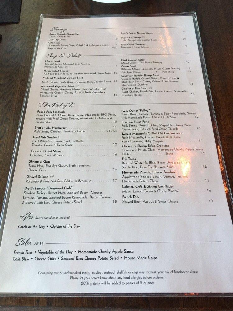 Menu at Brett's Waterway Cafe, Fernandina Beach