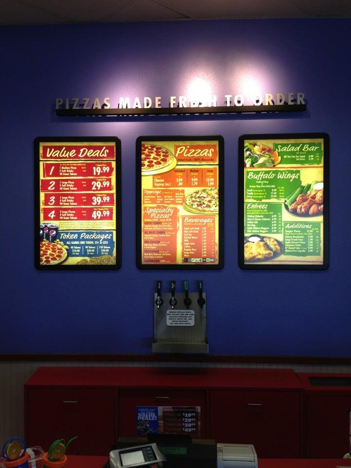 Carta de pizzería Chuck E. Cheese, Burbank