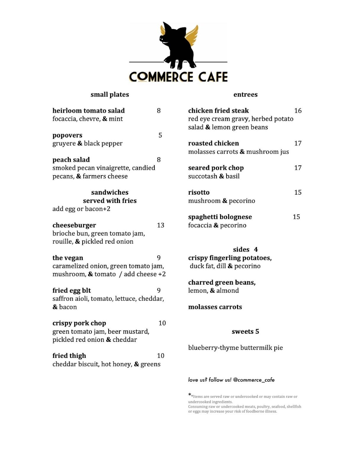Menu at Commerce Cafe, Lockhart