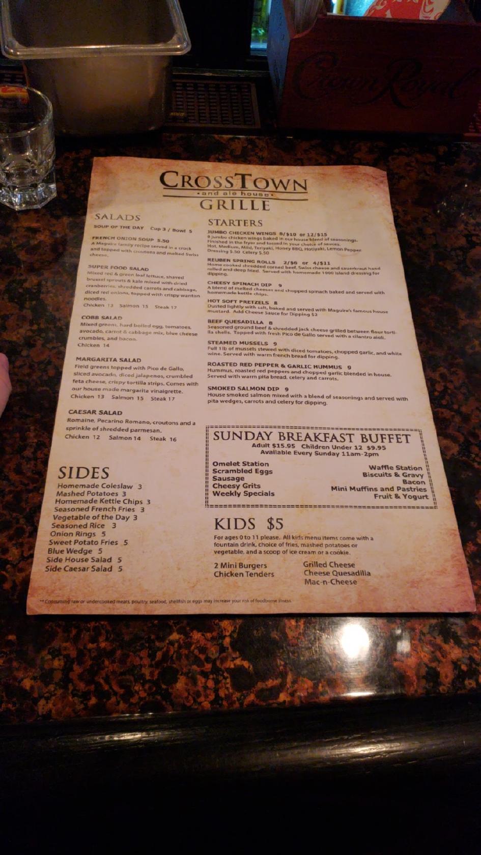 Menu at Crosstown Grille and Ale House pub & bar, Peachtree City