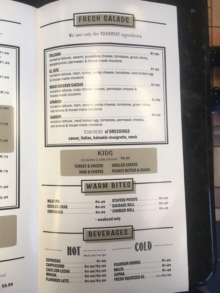 Menu at La Segunda Central Bakery, Tampa