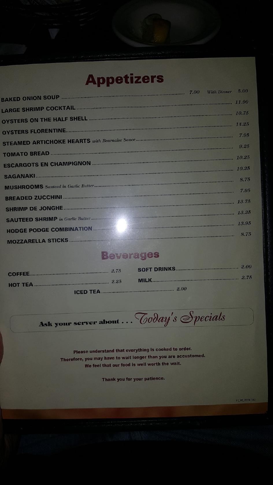 Menu at Princess Cafe, Beecher