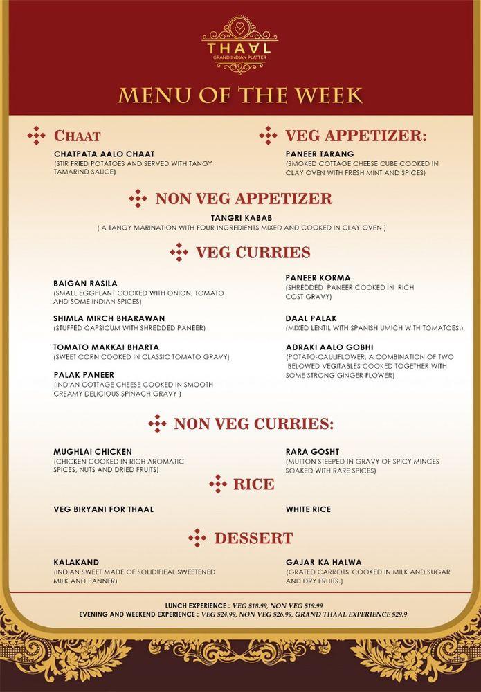 Menu at Thaal restaurant, Bellevue, NE 8th St suite 0-09