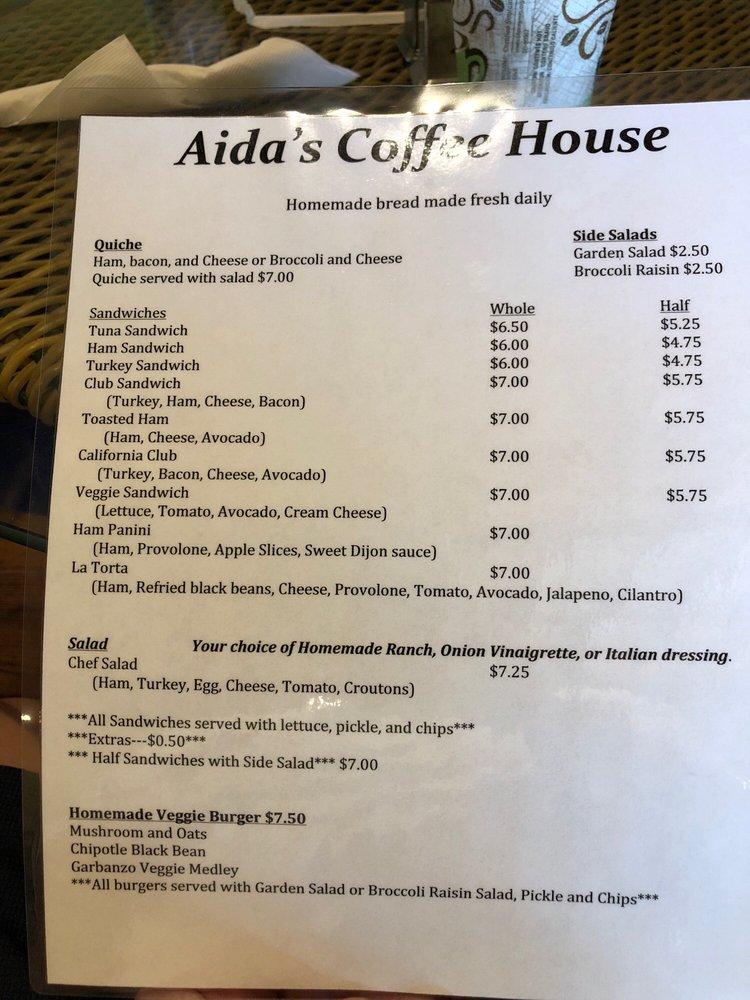 Menu at Aida’s Coffee House, Wichita