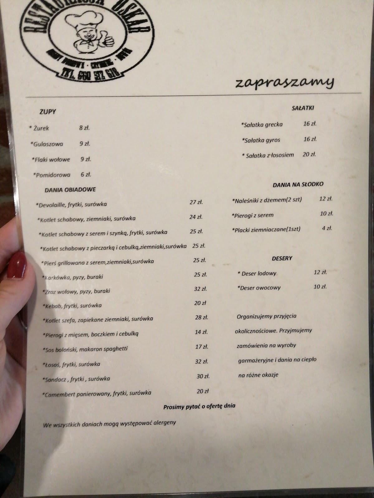 Menu at Restauracja Oskar Catering restaurant, Kórnik