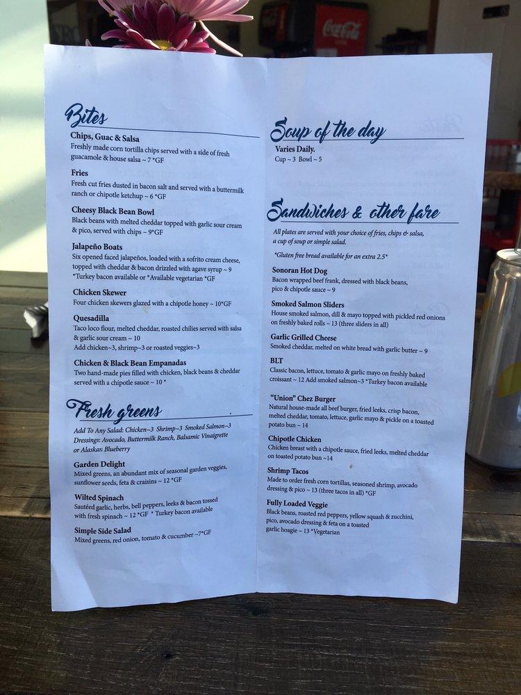 Menu at Blue Roof Bistro cafe, Fairbanks