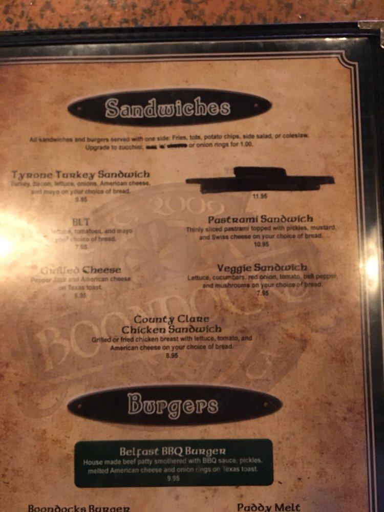 Menu at Boondocks pub & bar, Corona