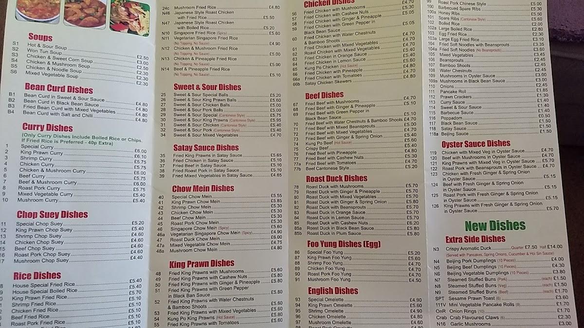Menu at Central Fish Bar, Swansea