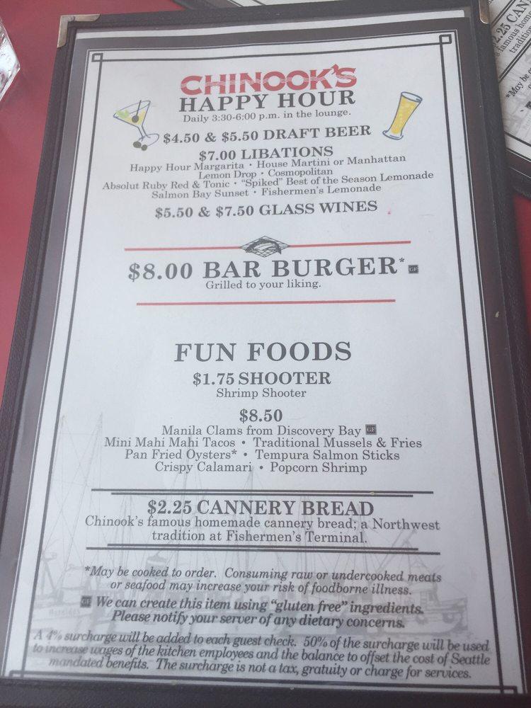 Menu at Chinook's At Salmon Bay pub & bar, Seattle